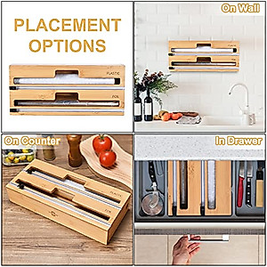 Reneware 2 in 1 WrapBox Foil and Plastic Wrap Organizer - Saran Wrap Dispenser with Cutter, Bamboo Kitchen Drawer Organization for 12” Roll, Aluminum & Cling Film Holder, Foil Holders & Organizers
