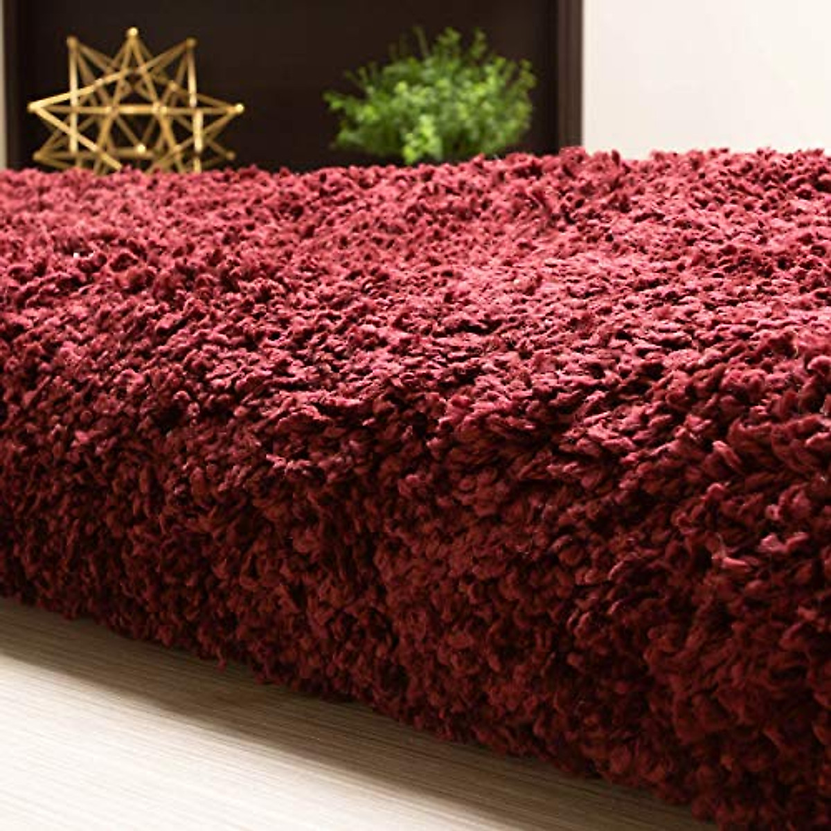 Super Area Rugs Fluffy & Soft Fiber Shag Rug Perfect for Living Rooms, Dining Rooms and Home Decor, Cranberry Red, 4' X 6' Rectangle