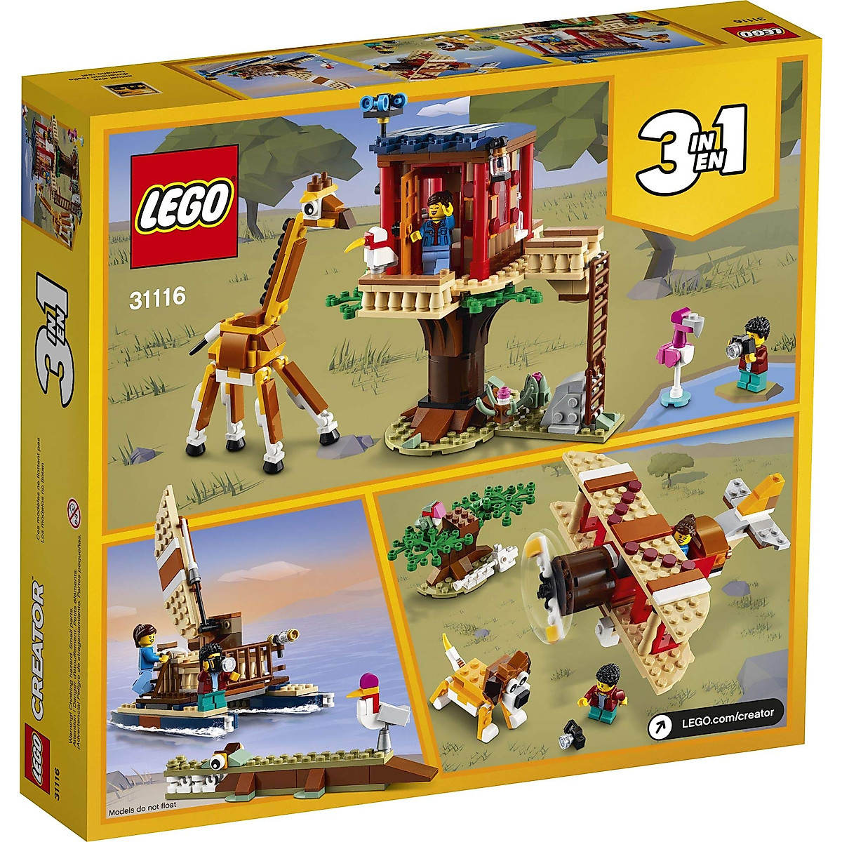 LEGO Creator 3in1 Safari Wildlife Tree House 31116 Building Kit Featuring a House Toy, Biplane Toy and Catamaran Toy; Best Building Sets for Kids Who Love Imaginative Play, New 2021 (397 Pieces)