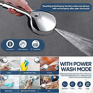 KINSE High Pressure Shower Head with Hose,9-Mode Handheld Shower Head, 5" Shower Head with 71" Extra Long Shower Hose & Adjustable Bracket,Built-In Power Wash to Clean Tub, Tile & Pets