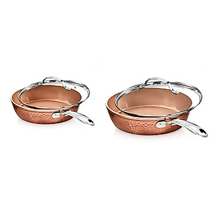 Gotham Steel 12” Nonstick Fry Pan with Lid & Hammered Copper Collection – 10” Nonstick Fry Pan with Lid, Premium Cookware