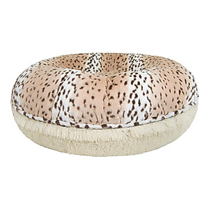 BESSIE AND BARNIE Signature Aspen Snow Leopard/ Blondie Luxury Shag Extra Plush Faux Fur Bagel Pet/Dog Bed (Multiple Sizes), S- 30"