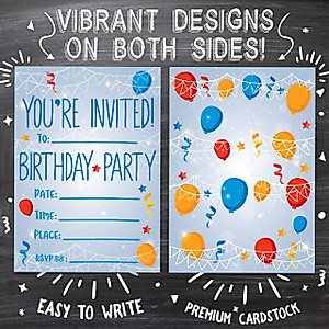 Drake Mason Party Invitations for Boys, Girls, Kids | 25 Invite Cards with Envelopes | Birthday Party Supplies… (Blue)
