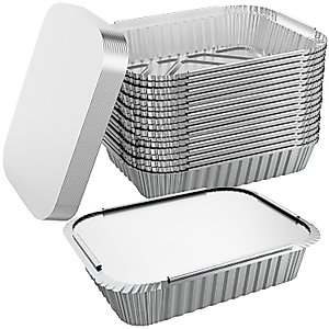WANBAO 50 PACK 8.3"x6.2" Disposable Tin Foil Pans with Lids 2.25LB Aluminum Pans To Go Containers for Cooking, Baking, Catering Party Meal Prep, Take Out, Freeze