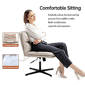EMIAH Armless Office Desk Chair No Wheels PU-Padded Vanity Chair Mid-Back Ergonomic Home Office Computer Chair Comfortable Adjustable Swivel Task Chair with Thickened Cushion
