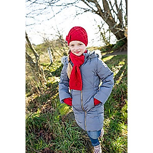 Kids Criss Cross Knit Winter Hat with Bow, Scarf and Glove Set Red for Girls