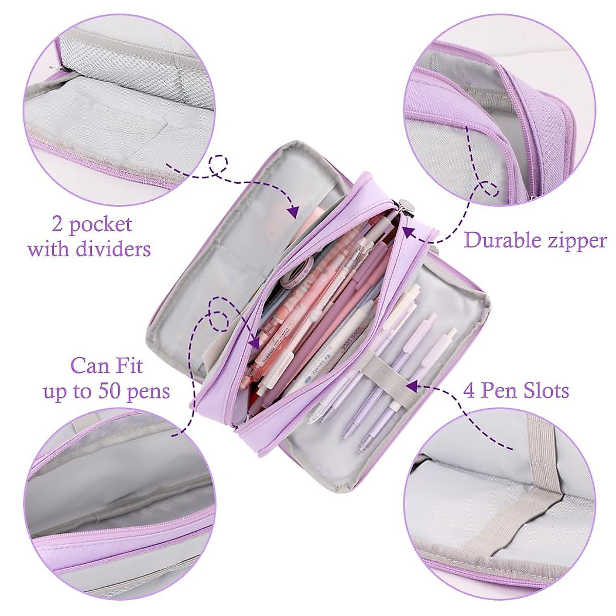 Oyachic Large Pencil Case,3 Compartments Pencil Bag,Big Capacity Canvas Pencil Pouch with Zipper for Aesthetic Business Office Supplies