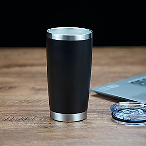 Kmass kmax 4pack 20oz Stainless Steel Vacuum Insulated Travel Cup with Lids and Straws and Cleaning Brush Double Wall Travel mug Coffee Cup Stainless Steel Tumblers for Home, Office (Black)