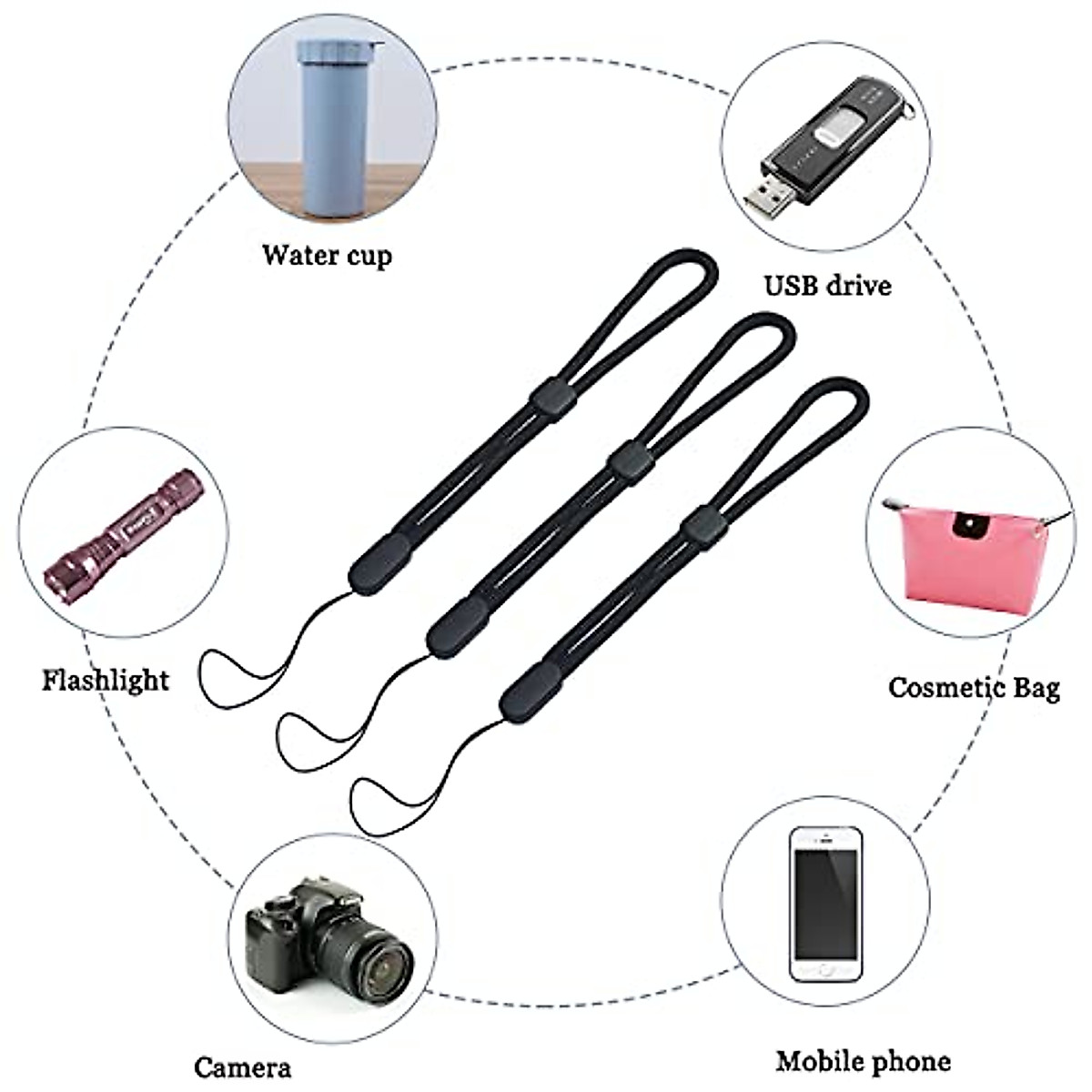 5PCS Wrist lanyard, 8.8 inch Hand Wrist Strap Lanyard, Adjustable Nylon Wristlet Straps for Cell Phone, Camera, GoPro, PSP, USB Flash Drives, Flashlight (Black)