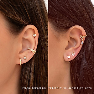 CHESKY Cubic Zirconia Gold Stud Earrings, Hypoallergenic Earrings Set for Women 14K Gold Plated Small CZ Studs Multipack Cartilage Earrings Women for Piercing 3 Pairs