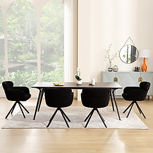 Zesthouse Sherpa Desk Chair No Wheels, Swivel Vanity Chair for Girls Women, Modern Accent Armchair with Extra Backs, Upholstered Computer Task Chair for Living Room Bedroom, Black