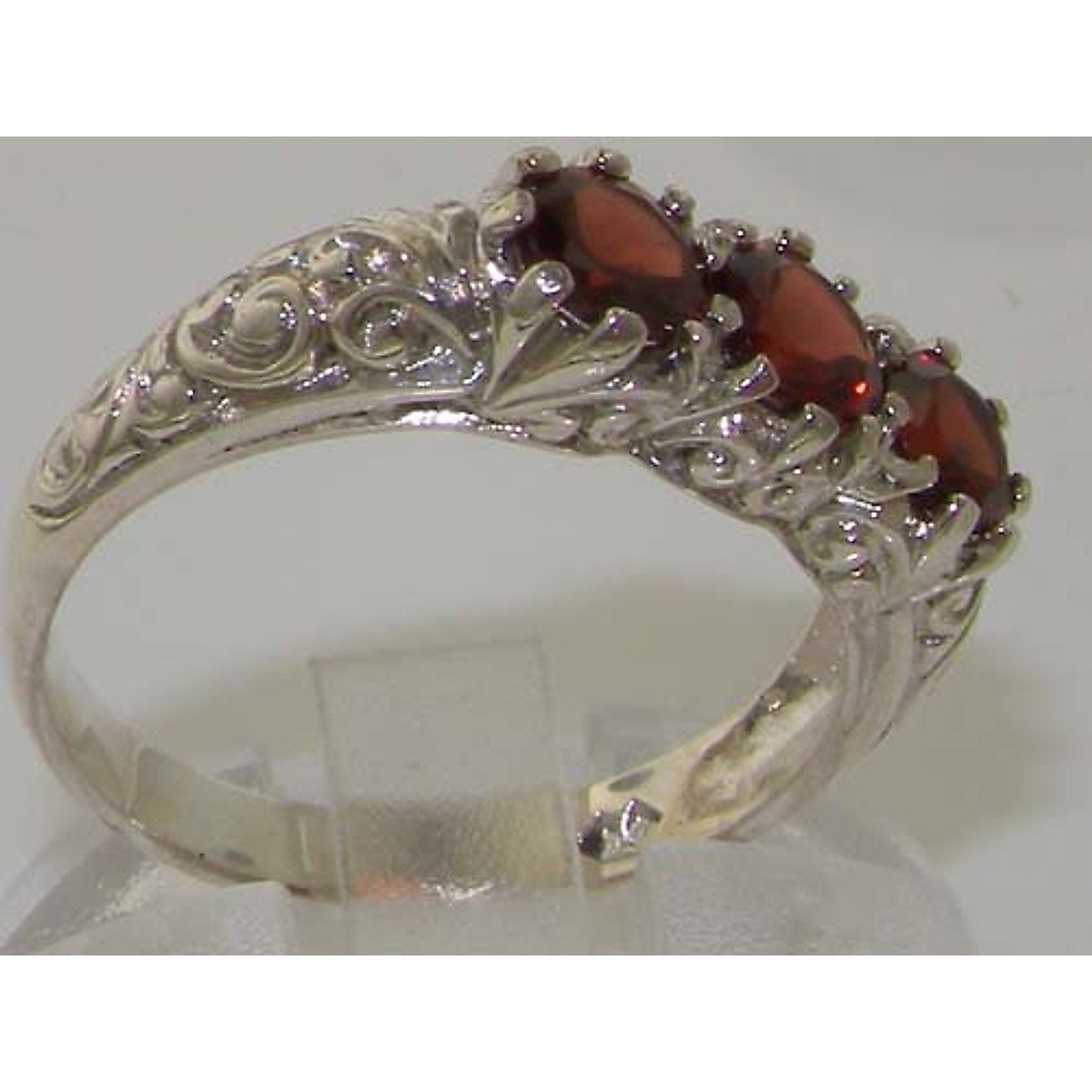 925 Sterling Silver Natural Garnet Womens Trilogy Ring - Size 11.75