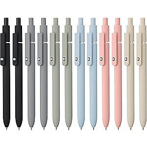 LINFANC 12 Pack Cute Gel Pens, Retractable Quick Dry Gel Ink Pen, Fine Point 0.5mm Black Ink Rolling Ball Gel Pens, Smooth Writing Aesthetic Pens for Home School Office Supplies