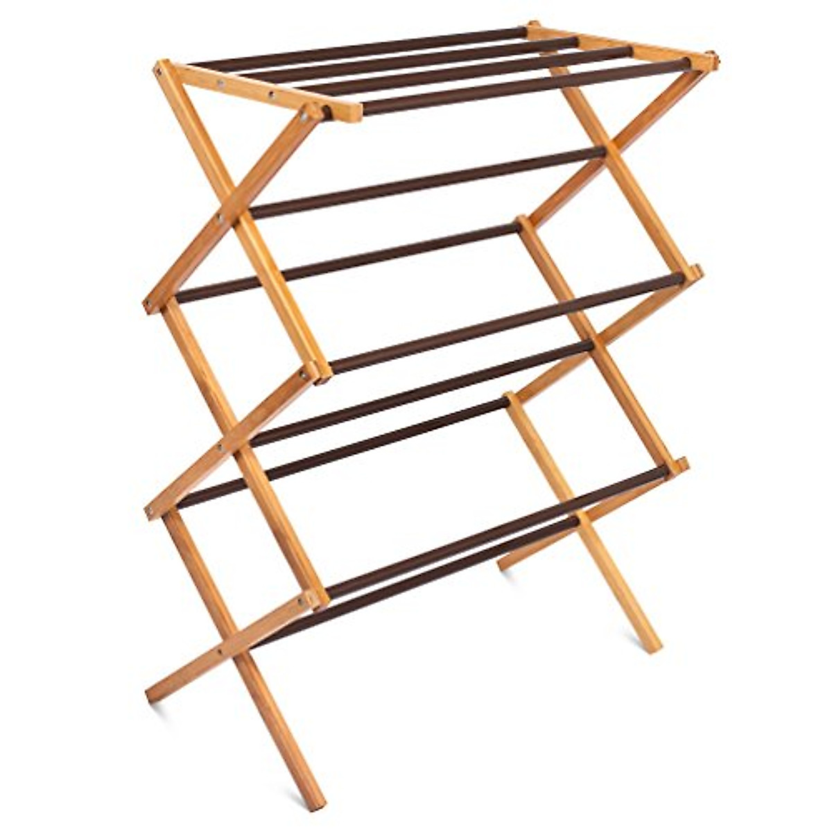 BIRDROCK HOME Folding Steel Clothes Drying Rack - 3 Tier - Water-Resistant Bamboo Wood - Fully Assembled Collapsible Dry Rack - Walnut (Brown)