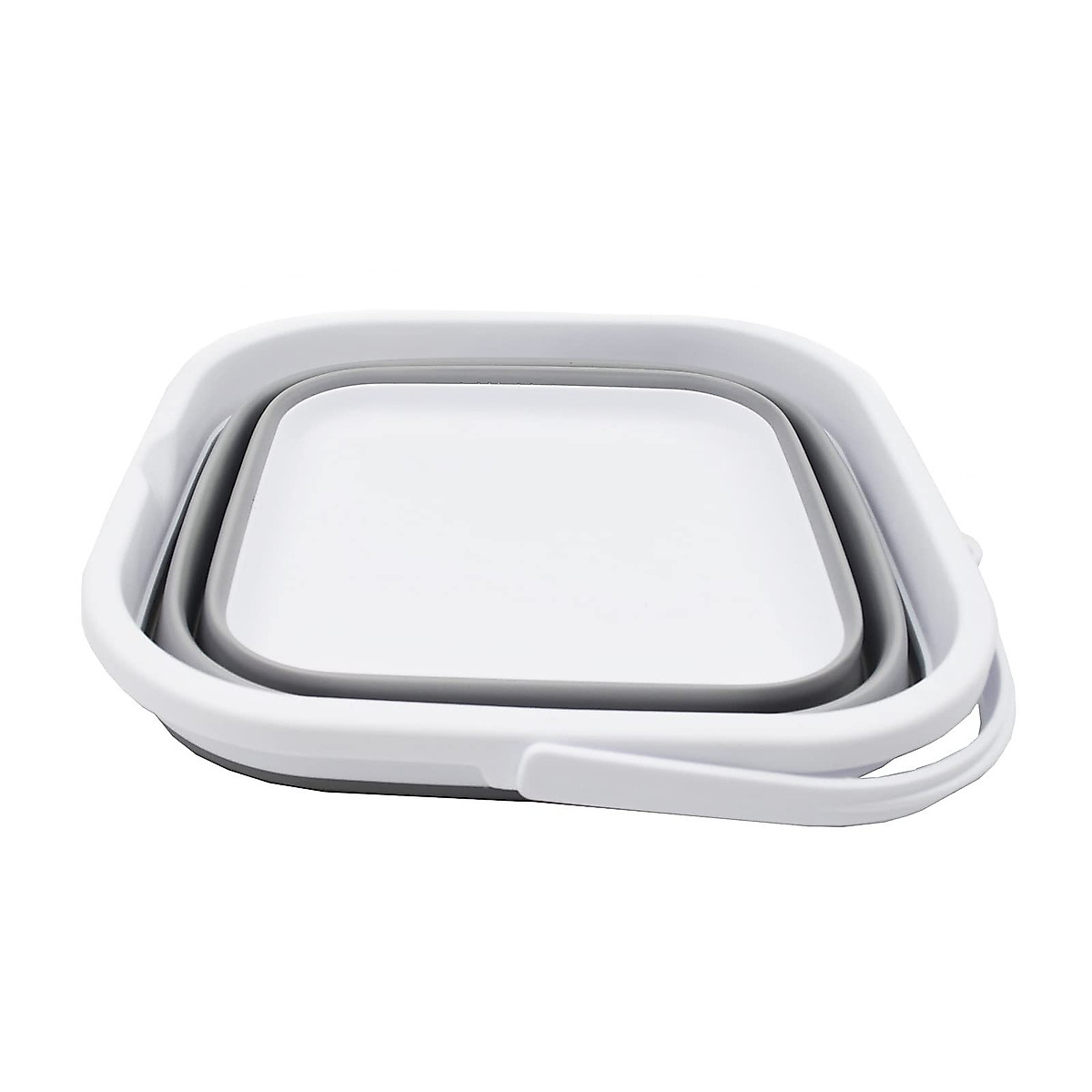 SAMMART 5.5L (1.4 Gallon) Collapsible Square Handy Bucket/Foldable SquareWater Pail/Portable Tub with Handle. (White/Grey, 1)