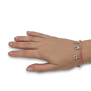 925 Sterling Silver Red String Kabbalah Bracelet With Various Jewish Charms 7.1" White Round Cubic Zirconia Hebrew Kabbalah Bible Blessings Israel Gifts Unique Handmade Jewelry Spiritual Rare Art