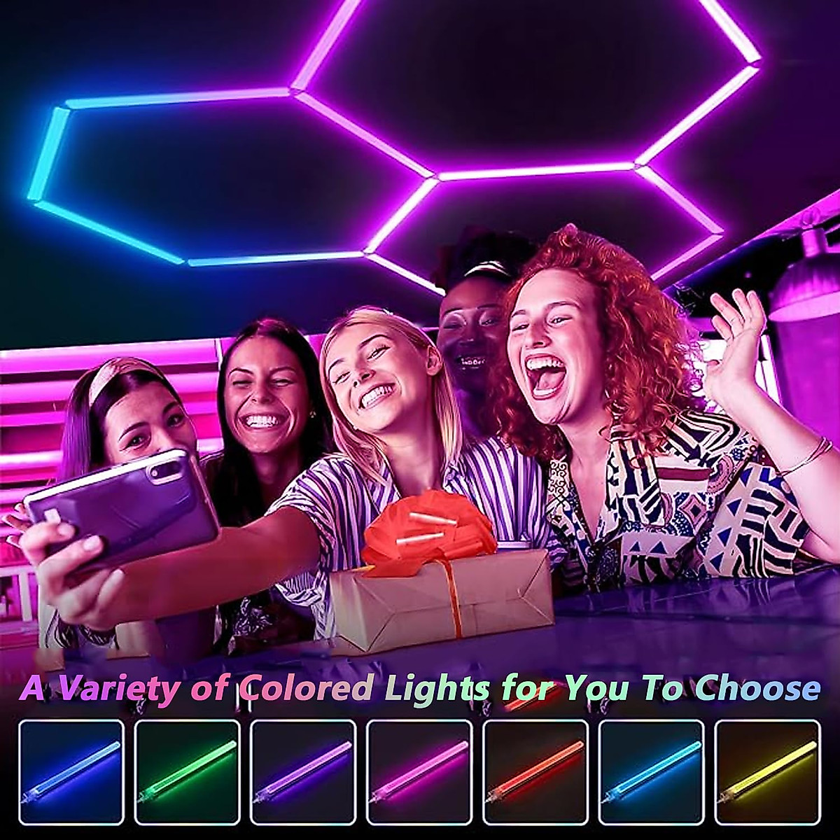 lylunnamsp RGB Hexagon Garage Light with Remote, 15 Pack Hexagon Lights, RGB Dimmable and Speed Adjustable LED Hexagon Lights, 358 Modes, LED Ceiling Lights for Gaming Room Bar Party