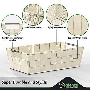 Woven Storage Baskets For Organizing - Set Of 9 Fabric Empty Organizer Bins With Handles - Great Bin For Organization, Linen Closet Shelves & Bathroom Basket. Empty Baskets For Gifts - (Cream)