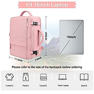 Hanples Travel Backpack for Women as Person Item Flight Approved, 35L Carry On Backpack, 16 Inch Laptop Backpack, Waterproof Backpack, Hiking Backpack, Casual Bag (Pink)