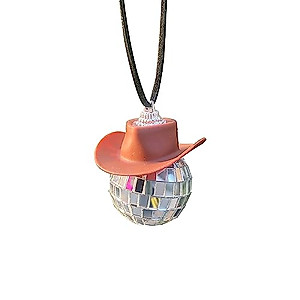 Mxkoso Disco Ball Car Accessory,Car Disco Ball Cowboy Hat, Disco Ball Car,Cute Car Disco Ball,Disco Ball Necklaces for Birthday Party Accessory, Disco Car Charm (A04)