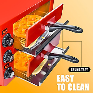 KOOTEN Commercial 12" Electric Pizza Oven, Indoor 2-Layers Pizza Maker, Countertop Stainless Steel Oven with Timer for Restaurant Home Potluck, Red