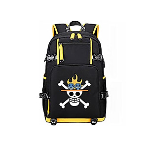 Anime One Piece Color Print Pattern Backpack Equipped with USB Interface Fashion Casual Backpack Large Capacity Laptop (Ace)