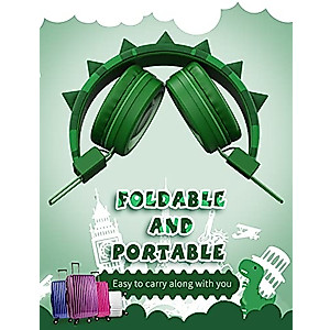 SIMJAR Dinosaur Kids Headphones with Microphone for School, Volume Limiter 85/94dB, Over-Ear Girls Boys Headphones for Kids with Foldable Wired Headphones for iPad/Travel/Tablet