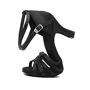 MSMAX Women Black Latin Dancing Shoes High Heel Character Ballroom Dance Shoe for Women 8 M US Women