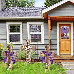 Marsui 3 Pcs Easter Decorations Easter Signs for Yard He Is Risen Sign Religious Easter Yard Sign Easter Outdoor Decorations Waterproof Easter Cross Lawn Stakes for Home Garden Easter Party (Classic)