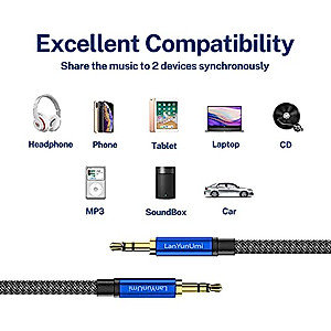LanYunUmi Audio Auxiliary Audio Cable 3.5mm Male to Male Jack, Gold Plated, Nylon Braid, Stereo Jack Cord for Phones, Headphones, Tablets, PCs, MP3 Players and More 20ft/6m - Male to Male,