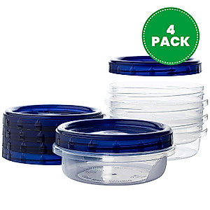 PLASTICPRO [8 oz 4 Pack] Deli Containers Clear bottom With blue Top Twist on Lids Reusable, Stackable, Food Storage Freezer Container