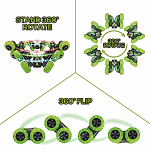 VAZILLIO Remote Control Car for Kids, Tornado RC Stunt Car Toy, Double Sided 360° Rotate, Spin, Flip Stunt RC Cars High Speed Racing Car with Headlights, Stunt RC Crawler for Boys & Girls (Green)