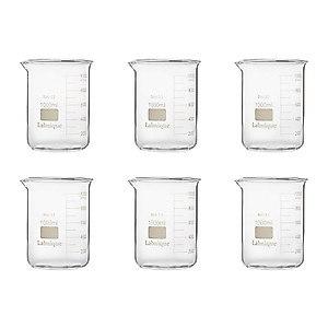 Labnique Borosilicate 3.3 Glass Griffin Beaker, Low Form with Printed Graduation, Double Boxed, 1000ml / 1L (Pack of 6)