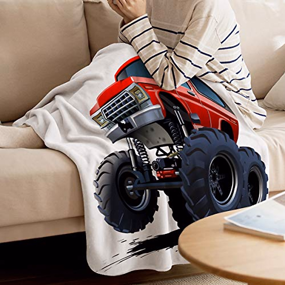 Singingin Ultra Soft Flannel Fleece Bed Blanket Cartoon Monster Truck Throw Blanket All Season Warm Fuzzy Light Weight Cozy Plush Blankets for Living Room/Bedroom 40" x 50"
