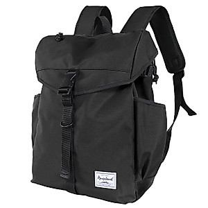 Rangeland Drawstring Flap Backpack Rucksack Lightweight Travel Laptop Backpack Carry-on Daypack 17L School Commute Gym Sport, All Black