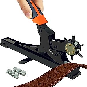 Revolving Punch Plier Kit, XOOL Leather Hole Punch Set for Belts, Watch Bands, Straps, Dog Collars, Saddles, Shoes, Fabric, DIY Home or Craft Projects, Heavy Duty Rotary Puncher, Multi Hole Sizes Make