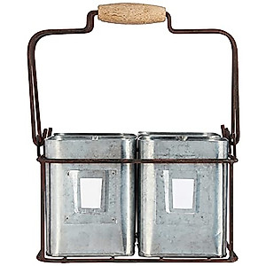 Colonial Tin Works Metal Four Tin Organizer with Handles, 9” x 9” x 5½”, Galvanized Gray Green Rust