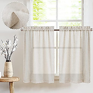jinchan Beige Kitchen Curtains Linen Tier Curtains 45 Inches Farmhouse Cafe Curtains Light Filtering Flax Country Rustic Bathroom RV 2 Panels Crude