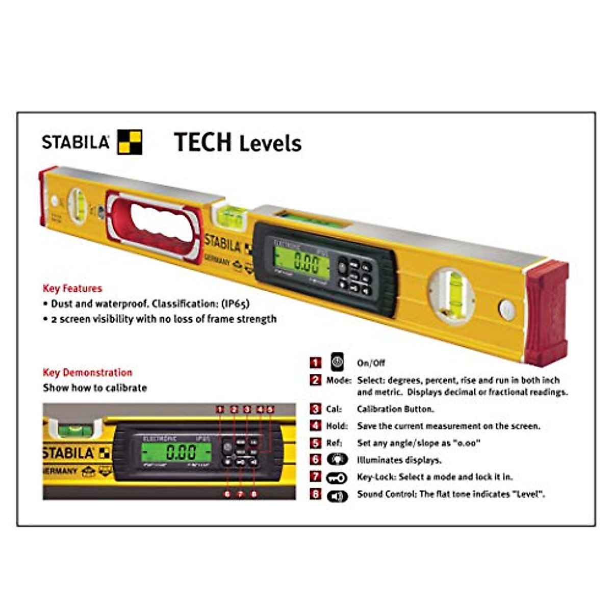 Stabila 36548 Type 196-2 Tech 48-Inch Digital Level IP65 Dust and Waterproof with Nylon Carrying Case - Made in Germany , Yellow