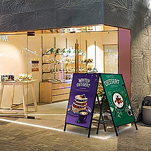 A Frame Sign Heavy-Duty 24x36 Inch Sandwich Board Sidewalk Sign Poster Stand Outdoor Portable Folding A-Frame Suitable for Store Advertising Poster Display, Black