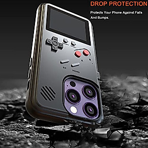 Gameboy Phone Case for iPhone 14 with Tempered Glass Phone Screen Protector,Playable 36 Retro Classic Games, Handheld Video Game Console iPhone Case(for iPhone 14(6.1'), Black)