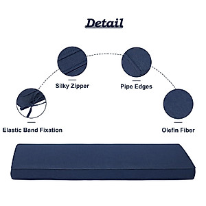 Aoodor Patio Bench Cushion Outdoor Olefin Fabric Slipcover Sponge Foam 46.5” x 17.7” x 3” - Dark Blue