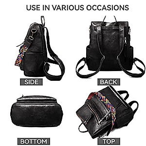 Leather Backpack Purse for Women Large Designer Travel Ladies Satchel Handbag Convertible College Daypack Shoulder Bags (2-black)