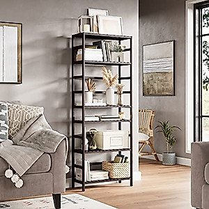 FOTOSOK 6-Tier Bamboo Shelf, Bamboo Bookcase with Adjustable Shelves, Free Standing Storage Shelf Unit, Plant Flower Stand for Kitchen, Bathroom, Home Office, Vintage