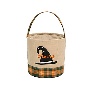 MT WORLD Kids Halloween Trick or Treat Bucket Reusable Canvas Halloween Tote Bag Personalized Candy Bucket Witch Hat Basket for Halloween Party Favor Supplies Gifts (Witch Hat)
