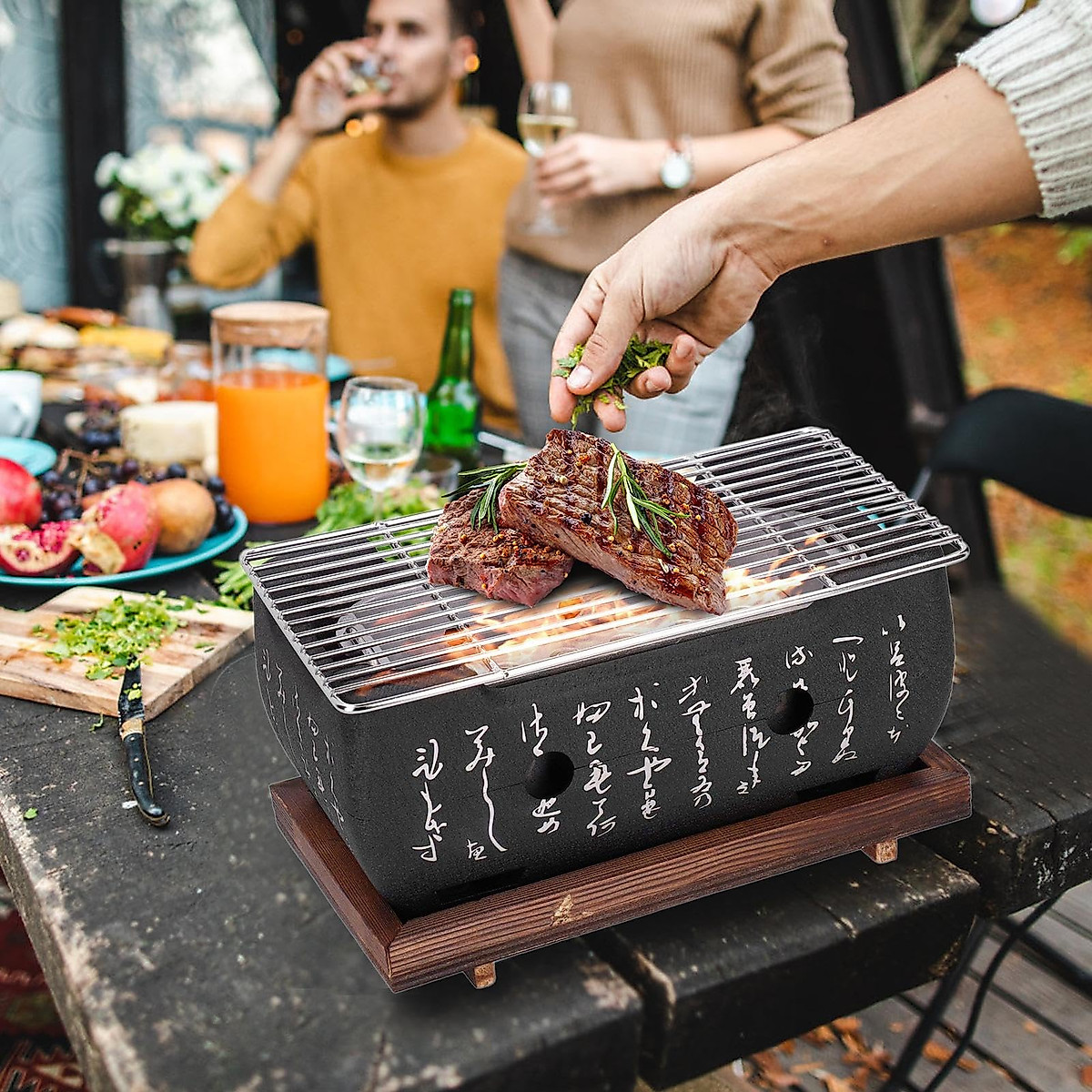 Japanese Barbecue Grill, Portable Charcoal Chrome Cooking Grill, Japanese and Wind Grill, Internal Grates BBQ Grill Rectangle with Wire Mesh, Outdoor Barbecues Camping Traveling