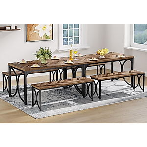 47" Kitchen Dining Table with Bench, Wood Dining Room Table with Benches for 4, Small Dining Table with 2 Benches, 3 Piece Rectangular Dining Table Set for Small Space