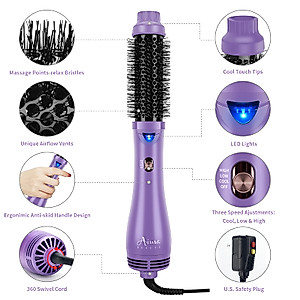 Hot Air Brush, Aima Beauty Salon One-Step Hair Dryer and Volumizer, 4-in-1 Hair Dryer Brush, Hair Styling Tools, Purple-Round