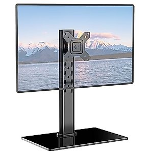 WALI Single Monitor Stand, Height Adjustable Monitor Mount, Free-Standing Desk Monitor Stand Riser with Mounting Holes 75 to 100mm Fits Monitor Screen up to 32 inch, 33lbs (GMF001N), Black