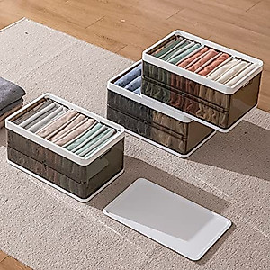 GUDEMAY Stackable Wardrobe Clothes Organizer with Lid, 9 Grids Clothing Drawer Organizer, Slideable Storage Bins for Clothes, Plastic Foldable Closet Storage & Organization Systems (L-3Pack)